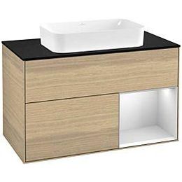 Villeroy & Boch Villeroy und Boch Finion Waschtischunterschrank F252MTPC 100x60,3cm, Abdeckplatte black matt, Regal rechts White matt lacquer, Oak Veneer