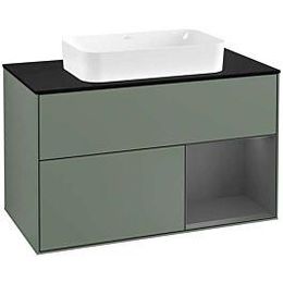 Villeroy & Boch Villeroy und Boch Finion Waschtischunterschrank F252GKGM 100x60,3cm, Abdeckplatte black matt, Regal rechts Anthracite matt, Olive Matt Lacquer