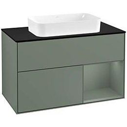 Villeroy & Boch Villeroy und Boch Finion Waschtischunterschrank F252GMGM 100x60,3cm, Abdeckplatte black matt, Regal rechts Olive Matt Lacquer, Olive Matt Lacquer