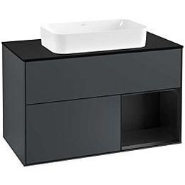 Villeroy & Boch Villeroy und Boch Finion Waschtischunterschrank F252PDHG 100x60,3cm, Abdeckplatte black matt, Regal rechts Black matt lacquer, Midnight Blue Matt Lacquer