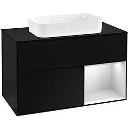 Villeroy & Boch Villeroy und Boch Finion Waschtischunterschrank F252MTPH 100x60,3cm, Abdeckplatte black matt, Regal rechts White matt lacquer, Glossy Black Lacquer