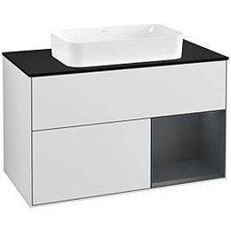 Villeroy & Boch Villeroy und Boch Finion Waschtischunterschrank F252HGMT 100x60,3cm, Abdeckplatte black matt, Regal rechts Midnight Blue Matt Lacquer, White matt lacquer