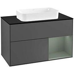 Villeroy & Boch Villeroy und Boch Finion Waschtischunterschrank F252GMGK 100x60,3cm, Abdeckplatte black matt, Regal rechts Olive Matt Lacquer, Anthracite matt