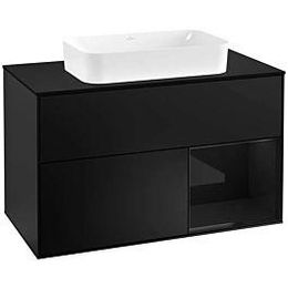 Villeroy & Boch Villeroy und Boch Finion Waschtischunterschrank F252PHPD 100x60,3cm, Abdeckplatte black matt, Regal rechts Glossy Black Lacquer, Black matt lacquer