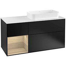 Villeroy & Boch Villeroy und Boch Finion Waschtischunterschrank F271PCPD 120cm, Abdeckplatte white matt, Regal links Oak Veneer, Black matt lacquer