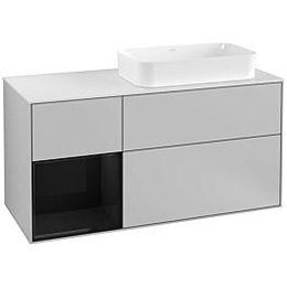 Villeroy & Boch Villeroy und Boch Finion Waschtischunterschrank F271PHGJ 120cm, Abdeckplatte white matt, Regal links Glossy Black Lacquer, Light grey matt