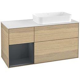 Villeroy & Boch Villeroy und Boch Finion Waschtischunterschrank F271HGPC 120cm, Abdeckplatte white matt, Regal links Midnight Blue Matt Lacquer, Oak Veneer