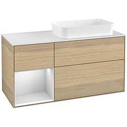 Villeroy & Boch Villeroy und Boch Finion Waschtischunterschrank F271MTPC 120cm, Abdeckplatte white matt, Regal links White matt lacquer, Oak Veneer