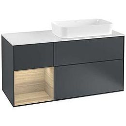 Villeroy & Boch Villeroy und Boch Finion Waschtischunterschrank F271PCHG 120cm, Abdeckplatte white matt, Regal links Oak Veneer, Midnight Blue Matt Lacquer