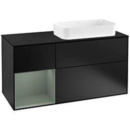 Villeroy & Boch Villeroy und Boch Finion Waschtischunterschrank F272GMPD 120cm, Abdeckplatte black matt, Regal links Olive Matt Lacquer, Black matt lacquer