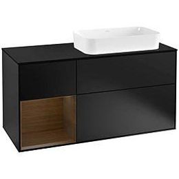 Villeroy & Boch Villeroy und Boch Finion Waschtischunterschrank F272GNPD 120cm, Abdeckplatte black matt, Regal links Walnut veneer, Black matt lacquer