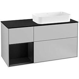 Villeroy & Boch Villeroy und Boch Finion Waschtischunterschrank F272PDGJ 120cm, Abdeckplatte black matt, Regal links Black matt lacquer, Light grey matt