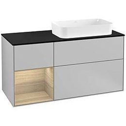 Villeroy & Boch Villeroy und Boch Finion Waschtischunterschrank F272PCGJ 120cm, Abdeckplatte black matt, Regal links Oak Veneer, Light grey matt