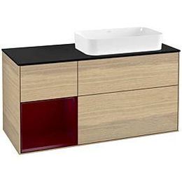 Villeroy & Boch Villeroy und Boch Finion Waschtischunterschrank F272HBPC 120cm, Abdeckplatte black matt, Regal links Peony, Oak Veneer