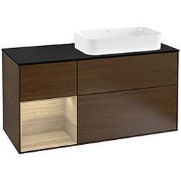 Villeroy & Boch Villeroy und Boch Finion Waschtischunterschrank F272PCGN 120cm, Abdeckplatte black matt, Regal links Oak Veneer, Walnut veneer