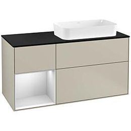 Villeroy & Boch Villeroy und Boch Finion Waschtischunterschrank F272MTHH 120cm, Abdeckplatte black matt, Regal links White matt lacquer, Sand Matt Lacquer