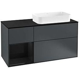 Villeroy & Boch Villeroy und Boch Finion Waschtischunterschrank F272PHHG 120cm, Abdeckplatte black matt, Regal links Glossy Black Lacquer, Midnight Blue Matt Lacquer