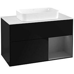 Villeroy & Boch Villeroy und Boch Finion Waschtischunterschrank G251GKPH 100cm, Abdeckplatte white matt, Emotion, Regal rechts Anthracite matt, Glossy Black Lacquer