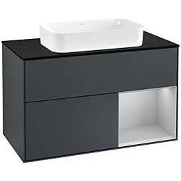 Villeroy & Boch Villeroy und Boch Finion Waschtischunterschrank G252GJHG 100cm, Abdeckplatte black matt, Emotion, Regal rechts Light grey matt, Midnight Blue Matt Lacquer