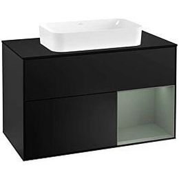 Villeroy & Boch Villeroy und Boch Finion Waschtischunterschrank G252GMPD 100cm, Abdeckplatte black matt, Emotion, Regal rechts Olive Matt Lacquer, Black matt lacquer