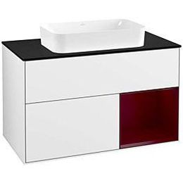 Villeroy & Boch Villeroy und Boch Finion Waschtischunterschrank G252HBGF 100cm, Abdeckplatte black matt, Emotion, Regal rechts Peony, Glossy white lacquer