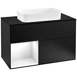 Villeroy & Boch Villeroy und Boch Finion Waschtischunterschrank G242GFPD 100cm, Abdeckplatte black matt, Emotion, Regal links Glossy white lacquer, Black matt lacquer