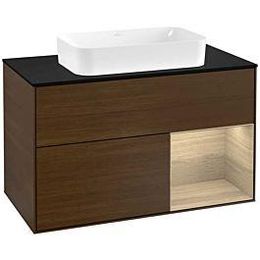 Villeroy & Boch Villeroy und Boch Finion Waschtischunterschrank G252PCGN 100cm, Abdeckplatte black matt, Emotion, Regal rechts Oak Veneer, Walnut veneer