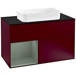 Villeroy & Boch Villeroy und Boch Finion Waschtischunterschrank G242GMHB 100cm, Abdeckplatte black matt, Emotion, Regal links Olive Matt Lacquer, Peony Matt