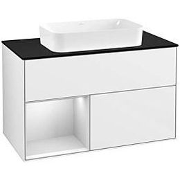 Villeroy & Boch Villeroy und Boch Finion Waschtischunterschrank G242MTGF 100cm, Abdeckplatte black matt, Emotion, Regal links White matt lacquer, Glossy white lacquer