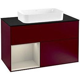 Villeroy & Boch Villeroy und Boch Finion Waschtischunterschrank G242HHHB 100cm, Abdeckplatte black matt, Emotion, Regal links Sand Matt Lacquer, Peony Matt