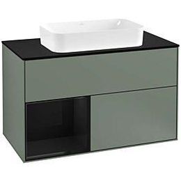 Villeroy & Boch Villeroy und Boch Finion Waschtischunterschrank G242PHGM 100cm, Abdeckplatte black matt, Emotion, Regal links Glossy Black Lacquer, Olive Matt Lacquer