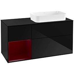 Villeroy & Boch Villeroy und Boch Finion Waschtischunterschrank G272HBPH 120cm, Abdeckplatte black matt, Emotion, Regal links Peony, Glossy Black Lacquer