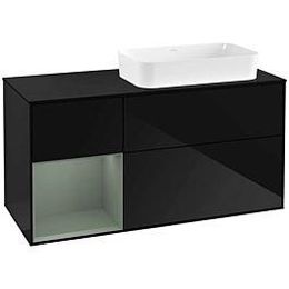 Villeroy & Boch Villeroy und Boch Finion Waschtischunterschrank G272GMPH 120cm, Abdeckplatte black matt, Emotion, Regal links Olive Matt Lacquer, Glossy Black Lacquer