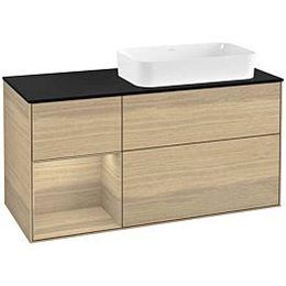 Villeroy & Boch Villeroy und Boch Finion Waschtischunterschrank G272PCPC 120cm, Abdeckplatte black matt, Emotion, Regal links Oak Veneer, Oak Veneer