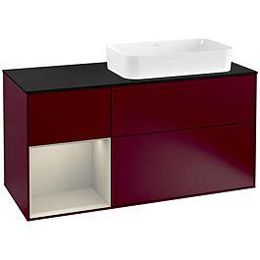 Villeroy & Boch Villeroy und Boch Finion Waschtischunterschrank G272HHHB 120cm, Abdeckplatte black matt, Emotion, Regal links Sand Matt Lacquer, Peony Matt