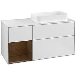 Villeroy & Boch Villeroy und Boch Finion Waschtischunterschrank G271GNMT 120cm, Abdeckplatte white matt, Emotion, Regal links Walnut veneer, White matt lacquer