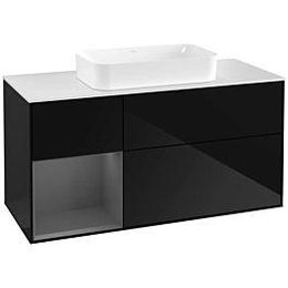 Villeroy & Boch Villeroy und Boch Finion Waschtischunterschrank F291GKPH 120cm, Abdeckplatte white matt, Regal links Anthracite matt, Glossy Black Lacquer