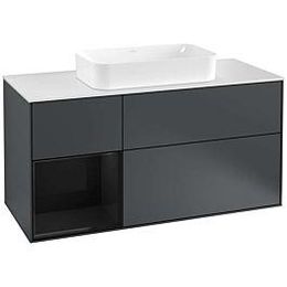 Villeroy & Boch Villeroy und Boch Finion Waschtischunterschrank F291PHHG 120cm, Abdeckplatte white matt, Regal links Glossy Black Lacquer, Midnight Blue Matt Lacquer