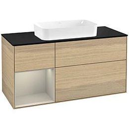 Villeroy & Boch Villeroy und Boch Finion Waschtischunterschrank F292HHPC 120cm, Abdeckplatte black matt, Regal links Sand Matt Lacquer, Oak Veneer