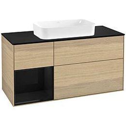 Villeroy & Boch Villeroy und Boch Finion Waschtischunterschrank F292PHPC 120cm, Abdeckplatte black matt, Regal links Glossy Black Lacquer, Oak Veneer