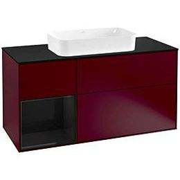 Villeroy & Boch Villeroy und Boch Finion Waschtischunterschrank F292PHHB 120cm, Abdeckplatte black matt, Regal links Glossy Black Lacquer, Peony Matt