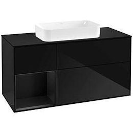 Villeroy & Boch Villeroy und Boch Finion Waschtischunterschrank F292PDPH 120cm, Abdeckplatte black matt, Regal links Black matt lacquer, Glossy Black Lacquer