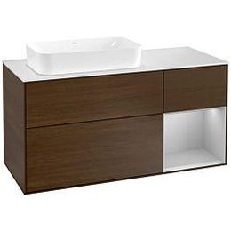 Villeroy & Boch Villeroy und Boch Finion Waschtischunterschrank G281GJGN 120cm, Abdeckplatte white matt, Emotion, Regal rechts Light grey matt, Walnut veneer