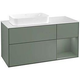 Villeroy & Boch Villeroy und Boch Finion Waschtischunterschrank G281GMGM 120cm, Abdeckplatte white matt, Emotion, Regal rechts Olive Matt Lacquer, Olive Matt Lacquer