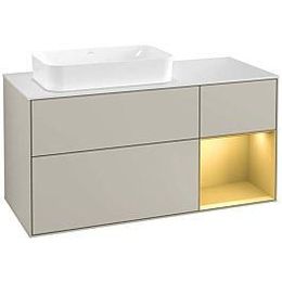 Villeroy & Boch Villeroy und Boch Finion Waschtischunterschrank G281HFHH 120cm, Abdeckplatte white matt, Emotion, Regal rechts Gold matt, Sand Matt Lacquer