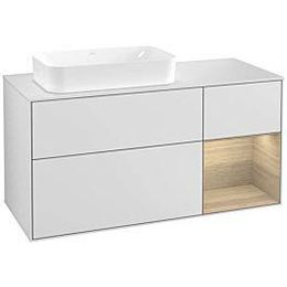 Villeroy & Boch Villeroy und Boch Finion Waschtischunterschrank G281PCMT 120cm, Abdeckplatte white matt, Emotion, Regal rechts Oak Veneer, White matt lacquer