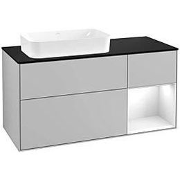 Villeroy & Boch Villeroy und Boch Finion Waschtischunterschrank G282GFGJ 120cm, Abdeckplatte black matt, Emotion, Regal rechts Glossy white lacquer, Light grey matt