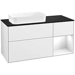 Villeroy & Boch Villeroy und Boch Finion Waschtischunterschrank G282GFGF 120cm, Abdeckplatte black matt, Emotion, Regal rechts Glossy white lacquer, Glossy white lacquer