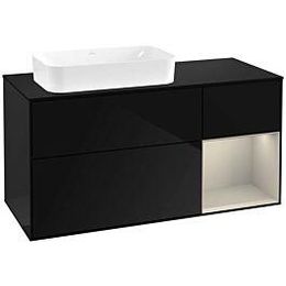 Villeroy & Boch Villeroy und Boch Finion Waschtischunterschrank G282HHPH 120cm, Abdeckplatte black matt, Emotion, Regal rechts Sand Matt, Glossy Black Lacquer