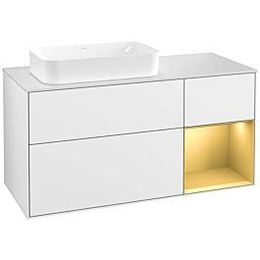 Villeroy & Boch Villeroy und Boch Finion Waschtischunterschrank F281HFGF 120cm, Abdeckplatte white matt, Regal rechts Gold matt, Glossy white lacquer